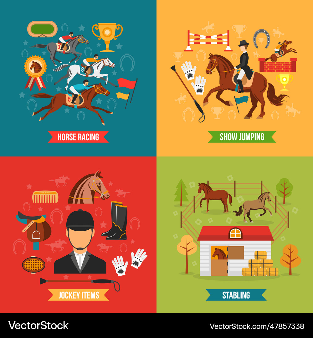 Horse riding design concept set riding Royalty Free Vector