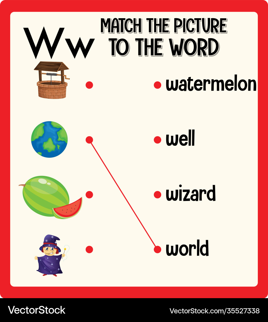 Match picture to word worksheet Royalty Free Vector Image