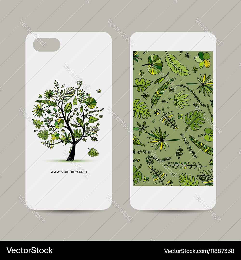 Mobile phone cover design tropical tree sketch Vector Image