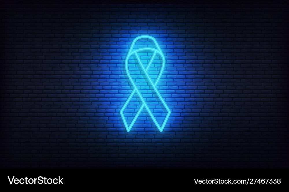 Movember neon ribbon bright blue neon light Vector Image