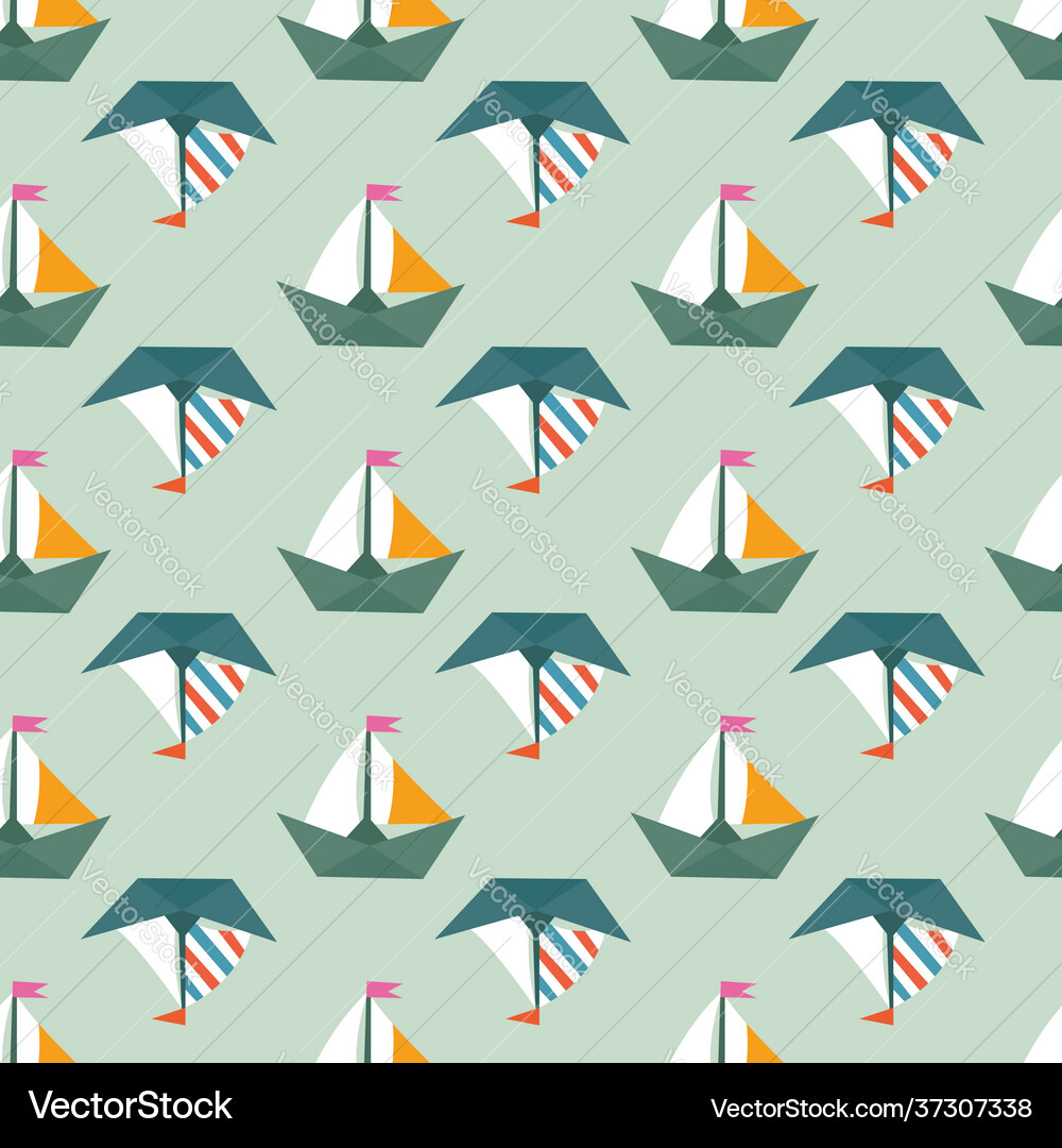 Seamless pattern with colorful paper ships sea Vector Image