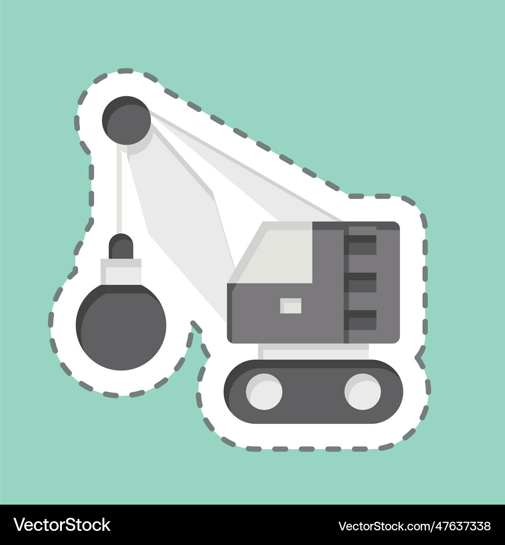 Sticker line cut demolition crane related Vector Image