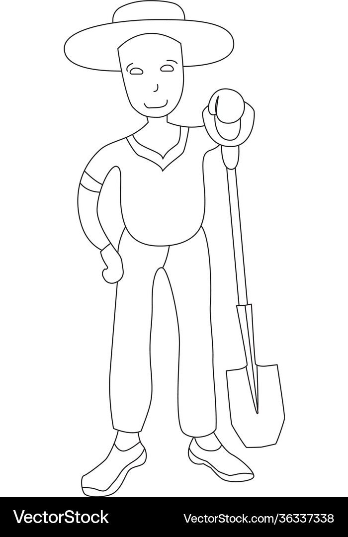 Young man standing with shovel black and white Vector Image