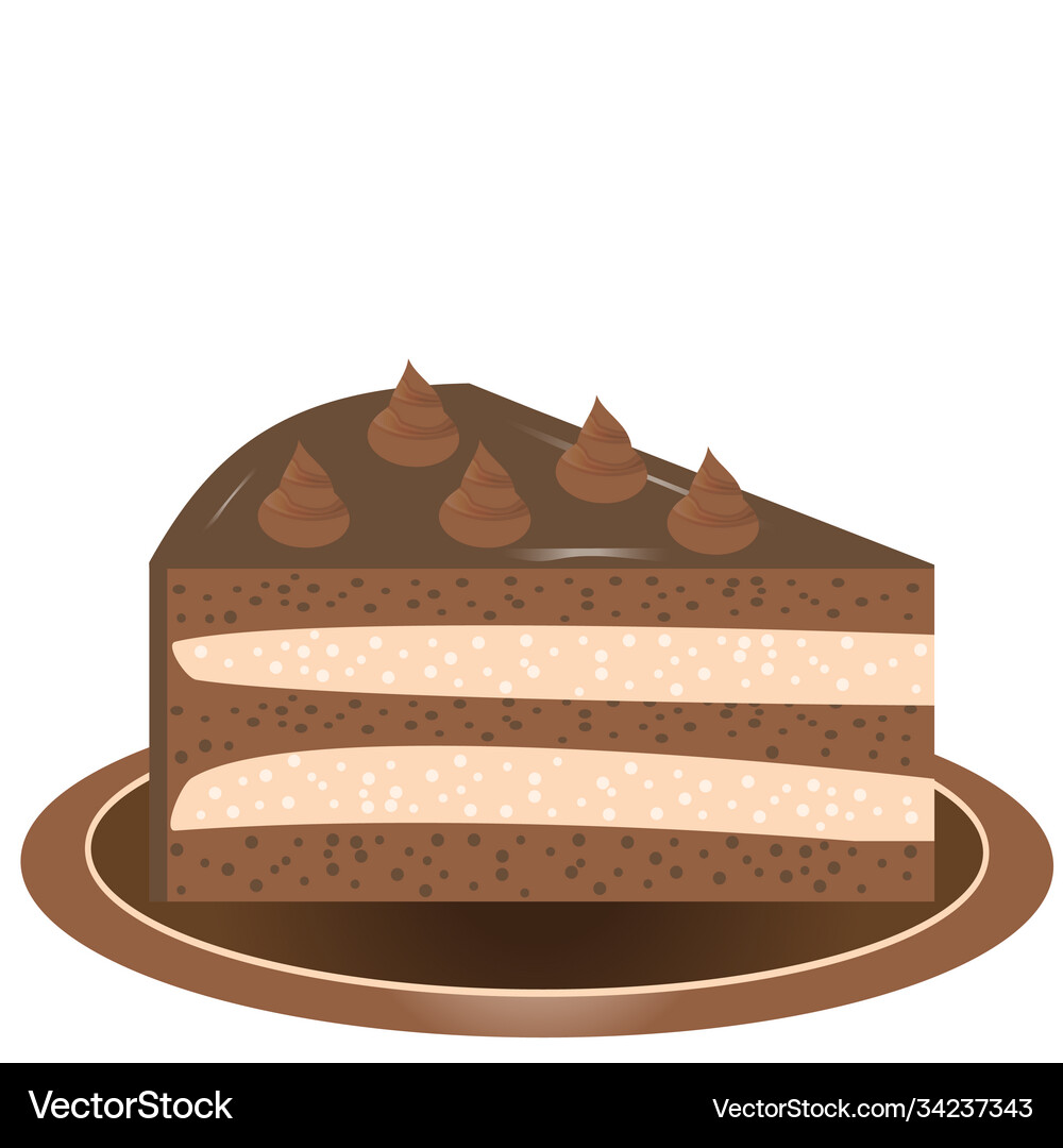 A piece delicious chocolate cake with cream Vector Image