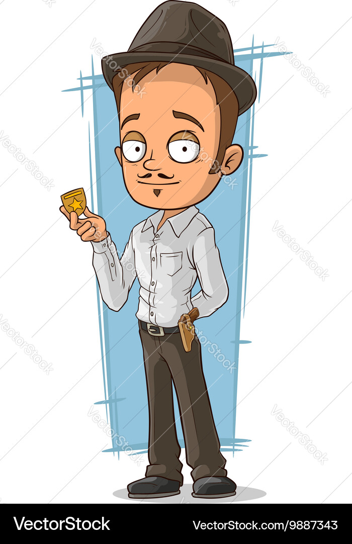 Cartoon detective with badge and hat Royalty Free Vector