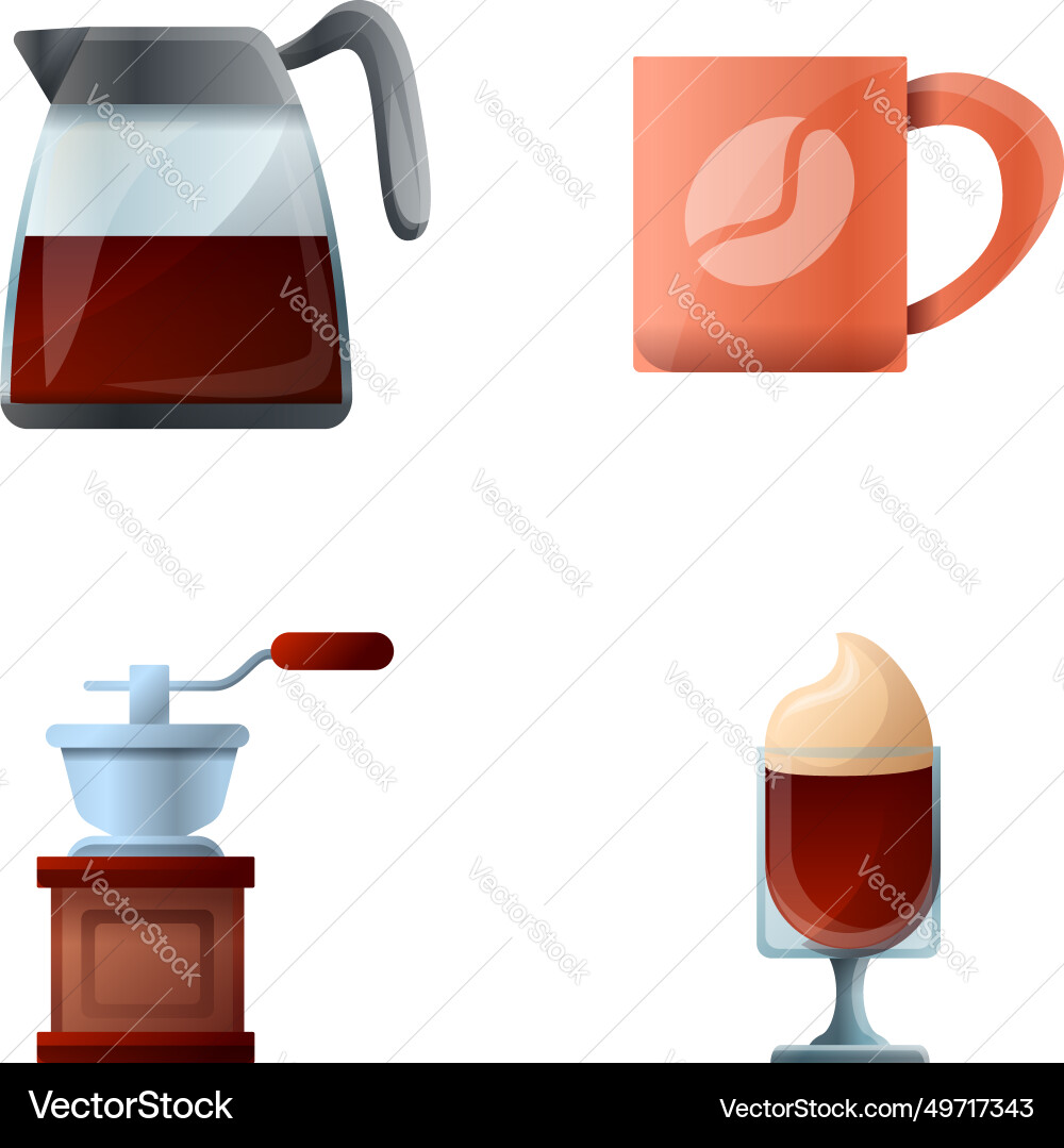 Coffee icons set cartoon manual Royalty Free Vector Image