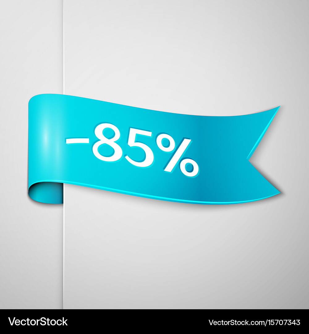 Cyan ribbon with text eighty five percent discount