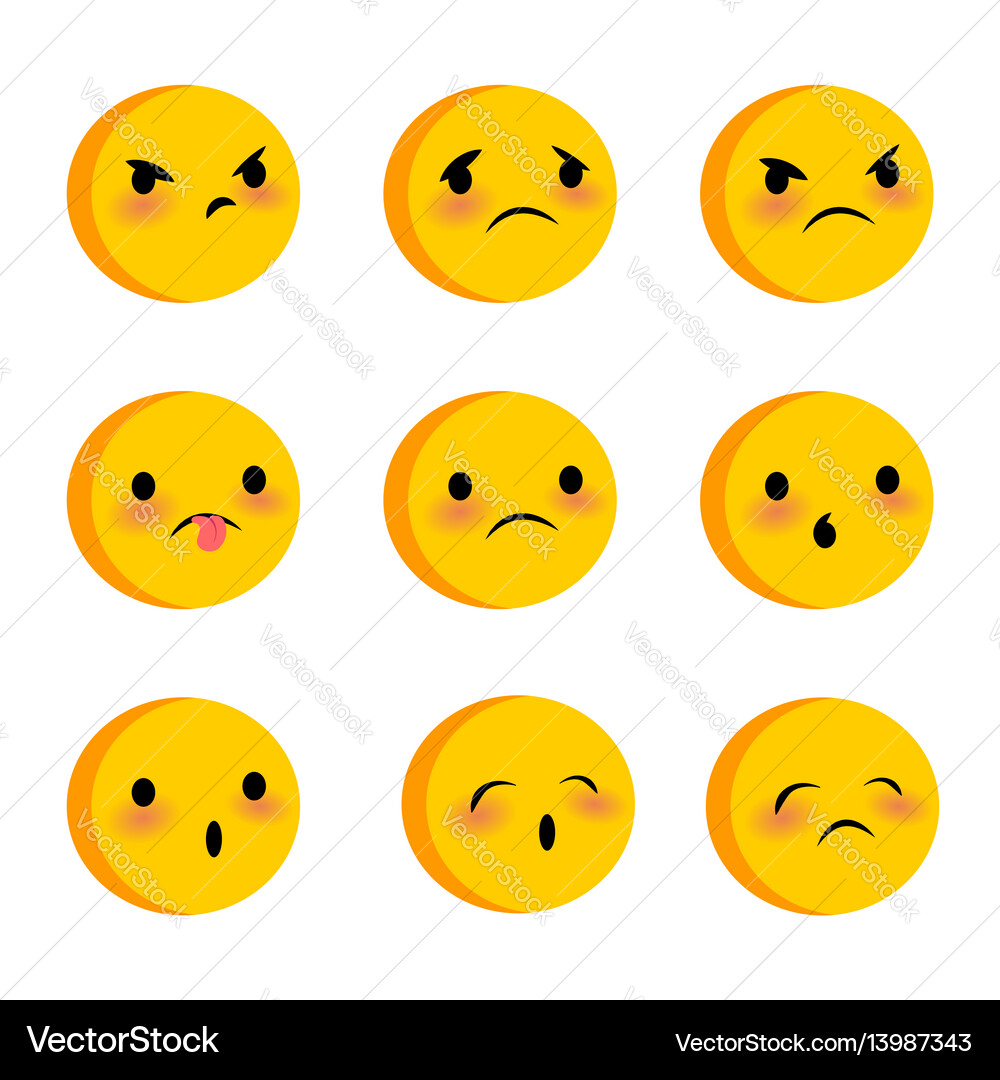 Emotional cute sad triste faces smiles set Vector Image