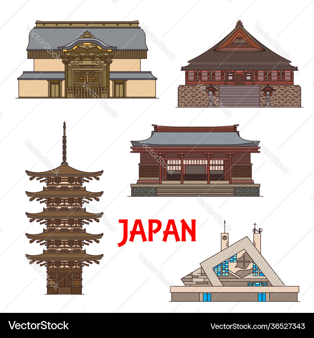 Japan landmarks temples and pagodas architecture Vector Image