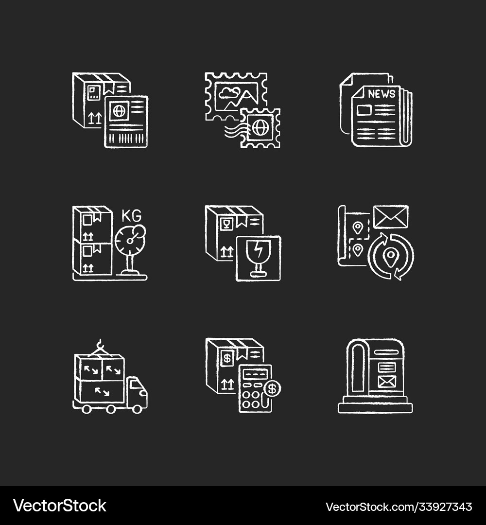 Mail services chalk white icons set on black Vector Image