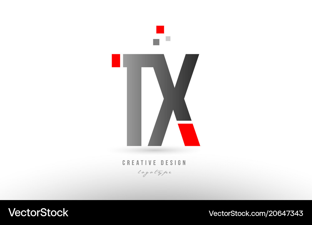 Red grey alphabet letter tx t x logo combination Vector Image