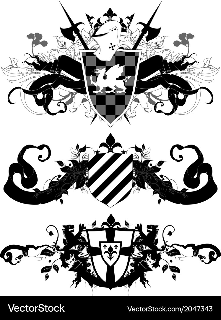 Set of ornamental heraldic shields Royalty Free Vector Image