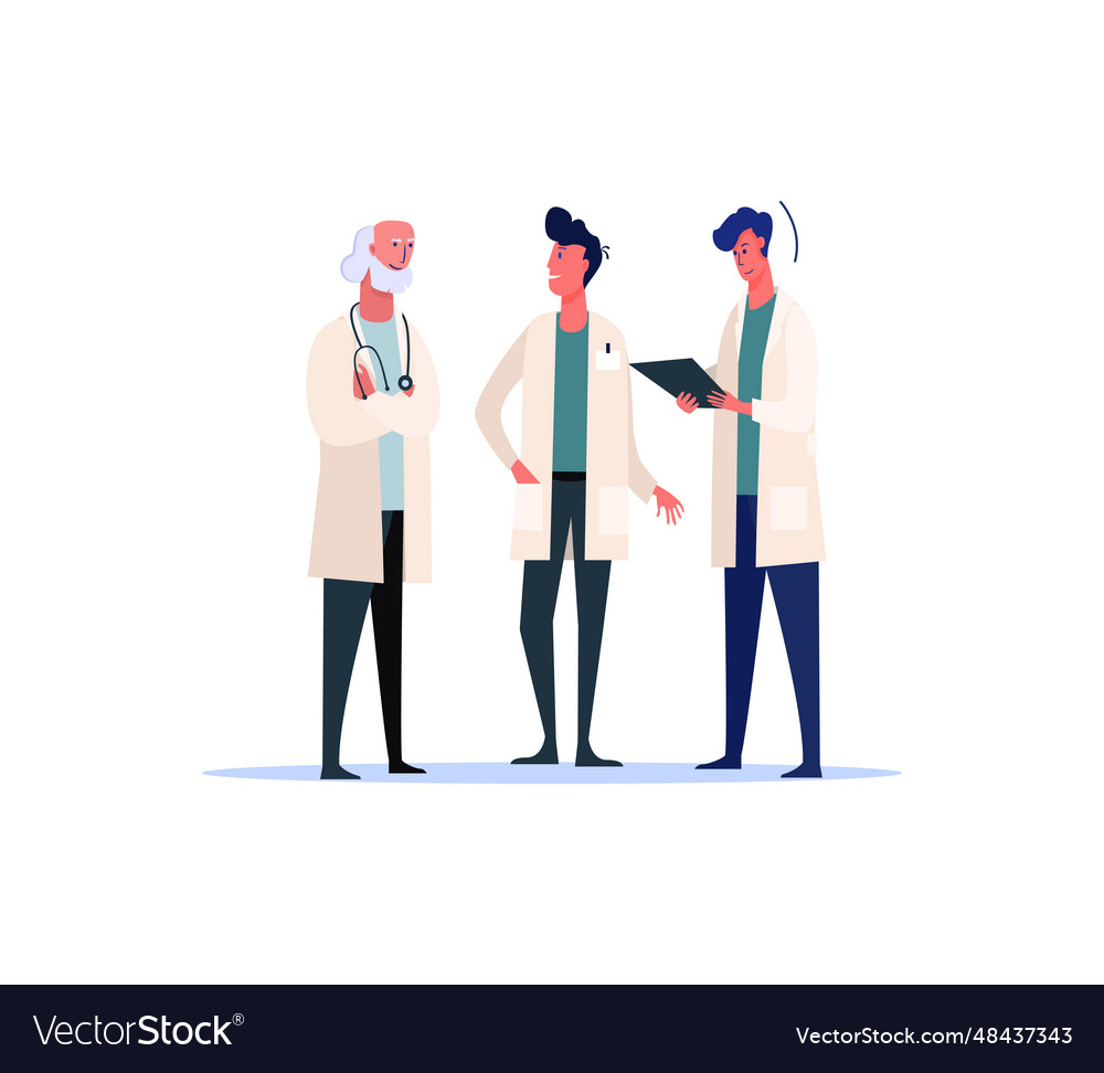 Three doctors talking Royalty Free Vector Image