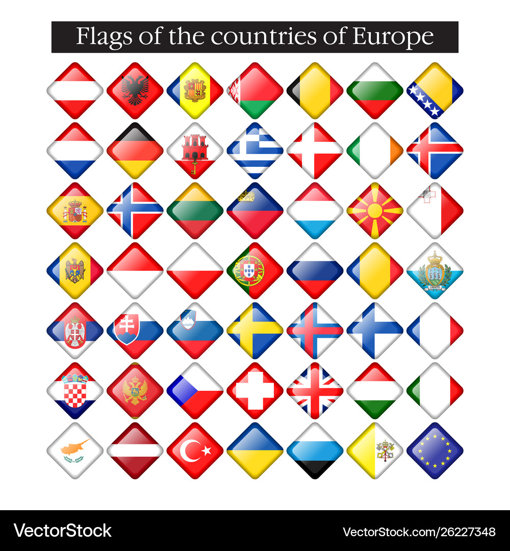 A set diamond-shaped icon flags europe 10 eps Vector Image