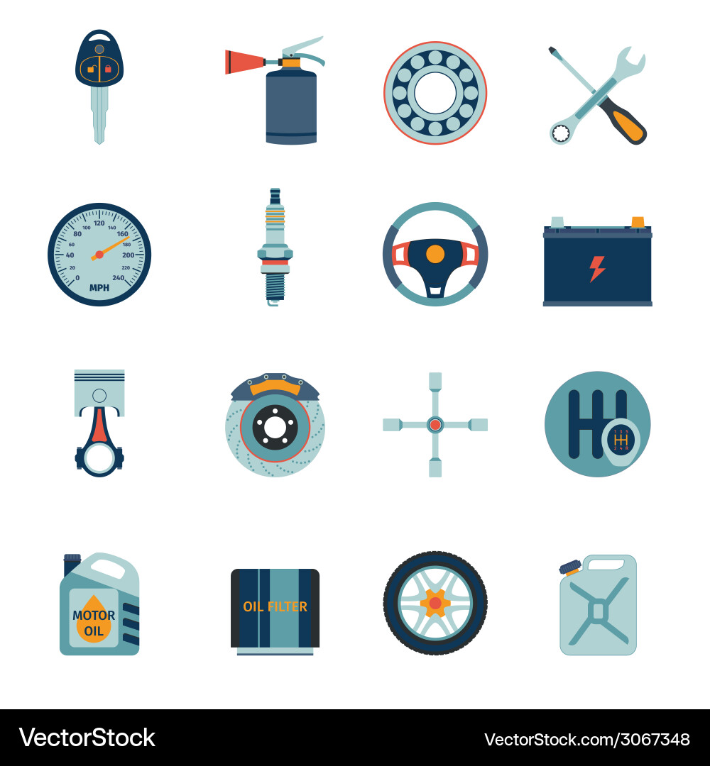 Car parts icons flat Royalty Free Vector Image