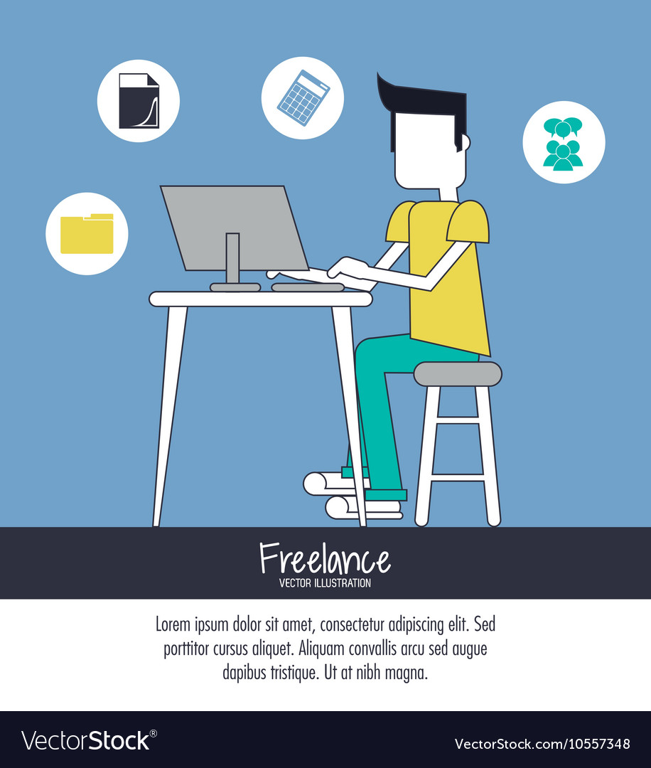 Cartoon man and freelance design Royalty Free Vector Image
