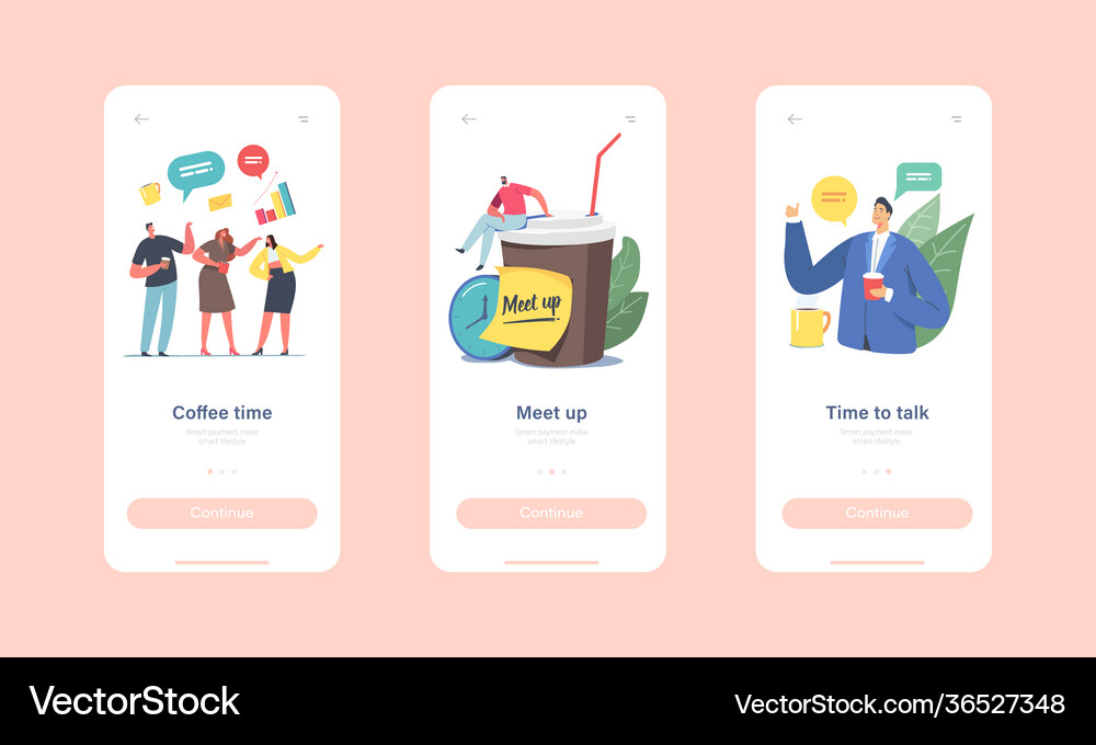 Colleagues meetup mobile app page onboard screen Vector Image
