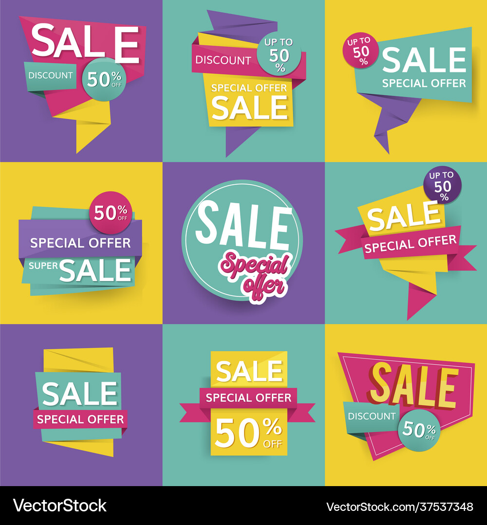 Colorful sale signs Royalty Free Vector Image - VectorStock