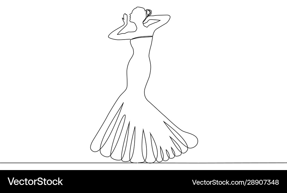 Continuous single one drawn line women in evening Vector Image