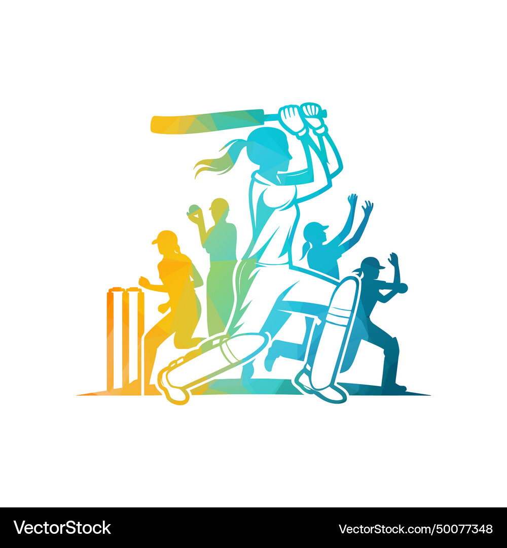 Cricket player logo women cricketer Royalty Free Vector