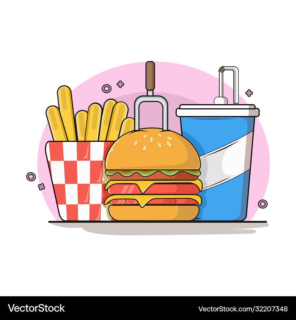 Flat design fast food in line art design Vector Image