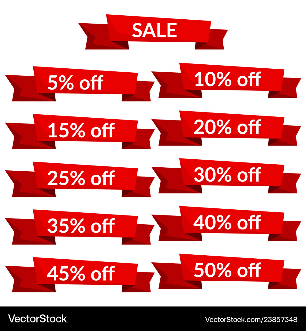 Red sale ribbons with different discount values Vector Image