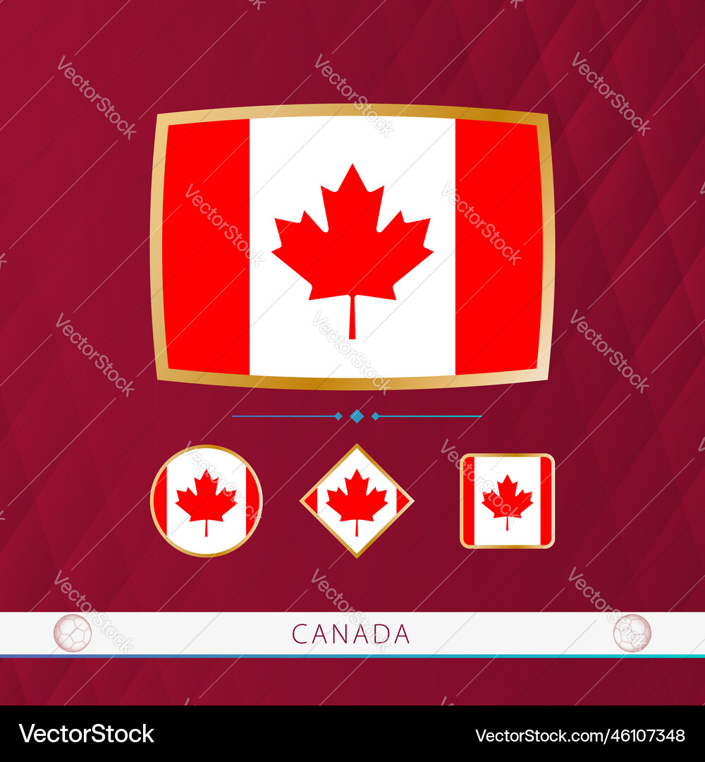Set of canada flags with gold frame for use Vector Image