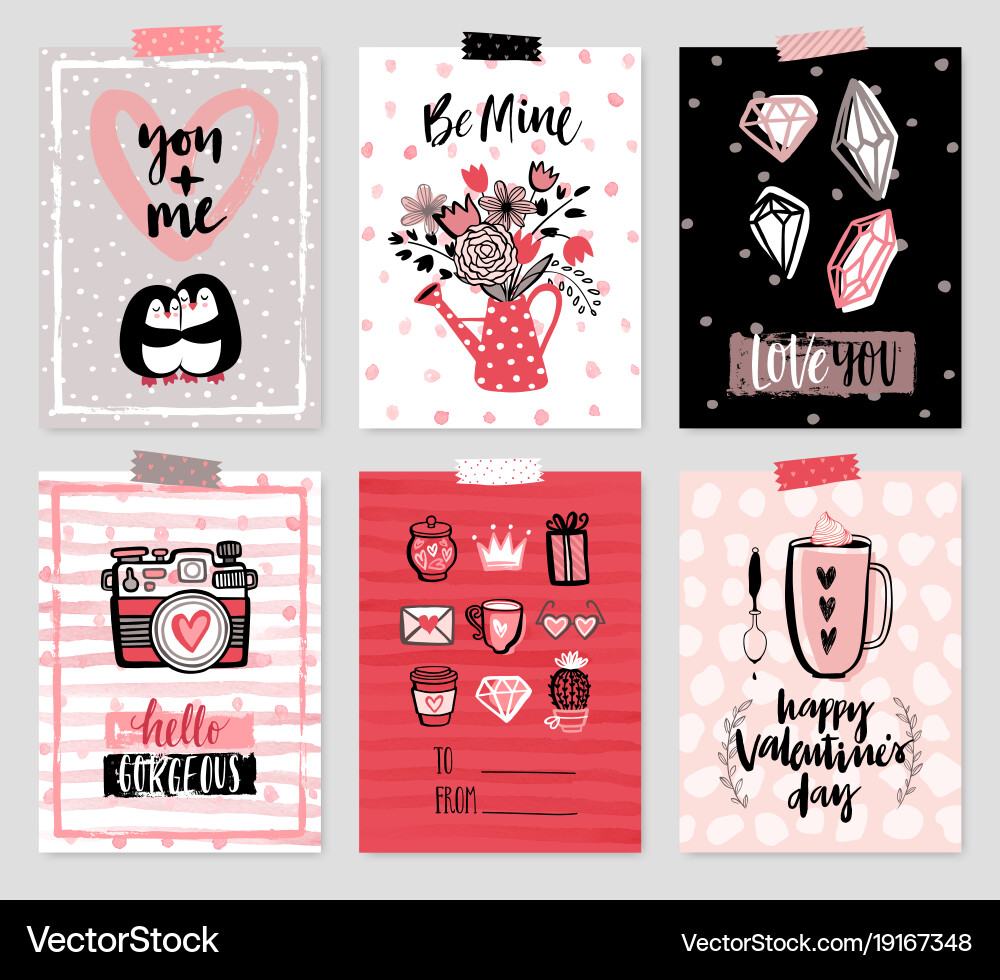 Valentines day card set - hand drawn style Vector Image