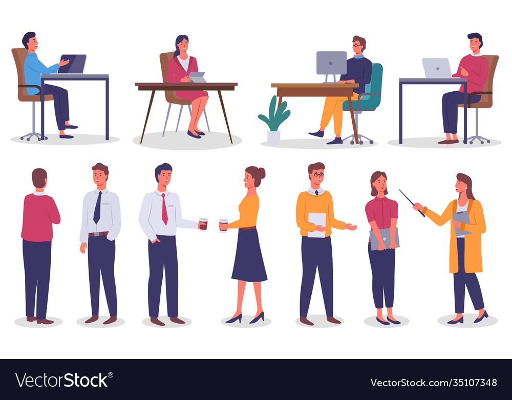 Workplace using computers set businesspeople Vector Image
