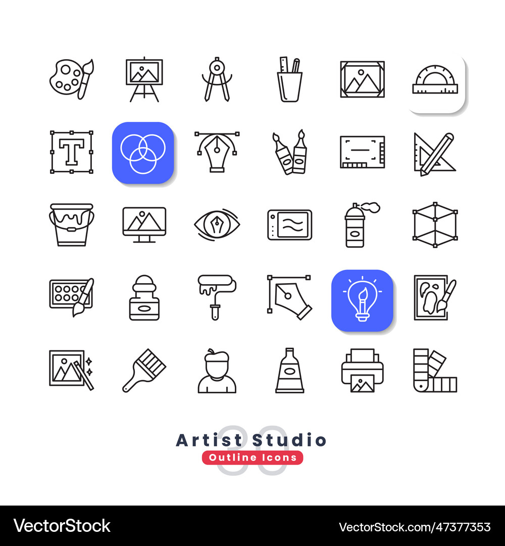 Artist studio outline icons Royalty Free Vector Image