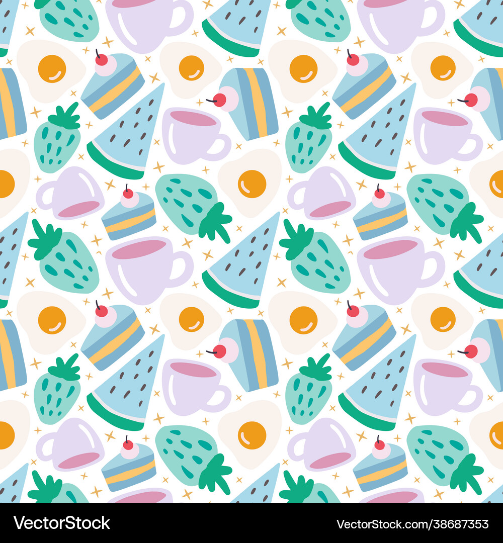 Colorful pattern with dessert food and cup Vector Image