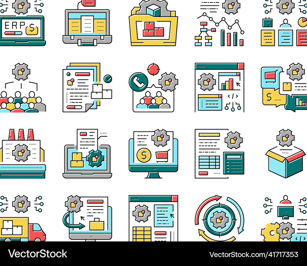 Erp enterprise resource planning icons set Vector Image
