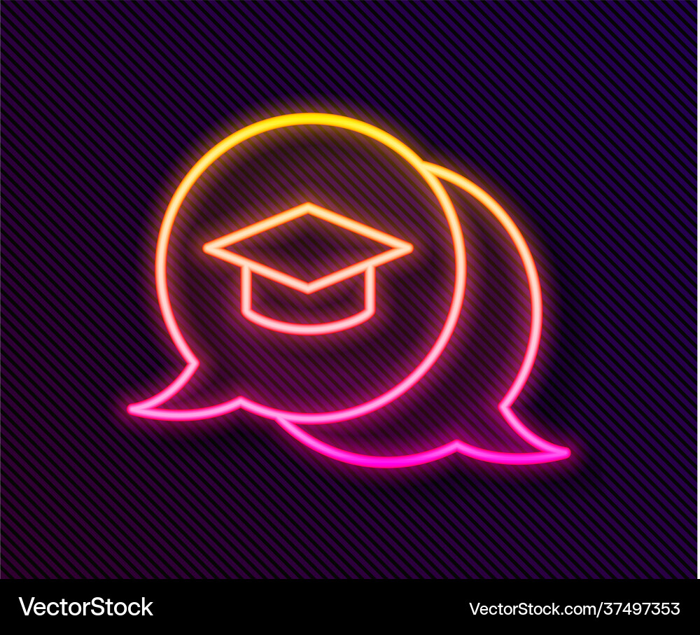 Glowing neon line graduation cap in speech bubble Vector Image