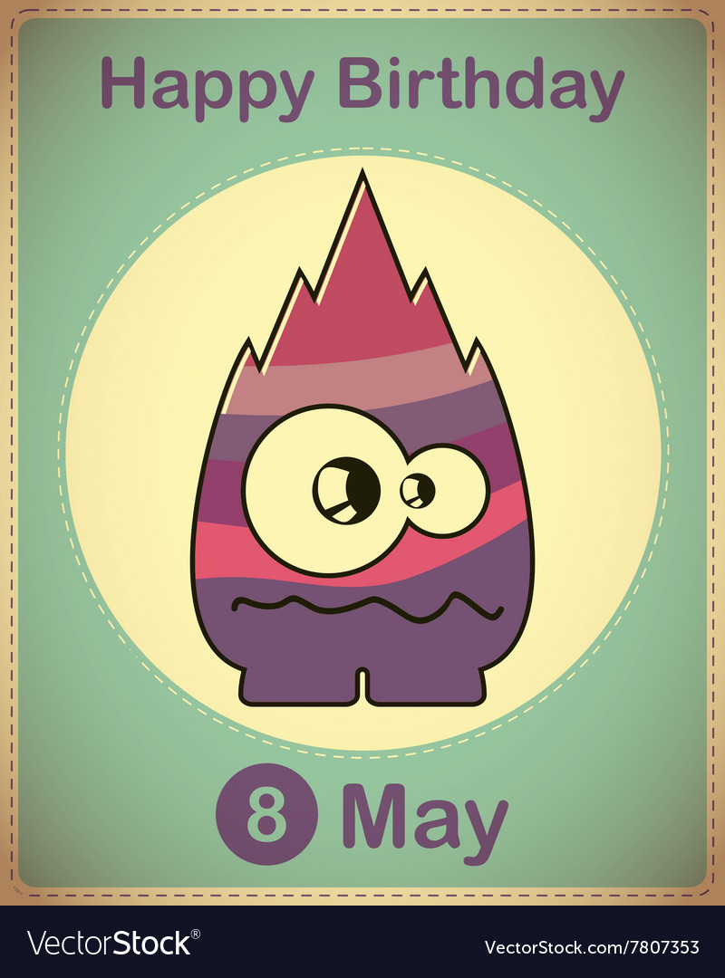 Happy birthday card with cute monster Royalty Free Vector