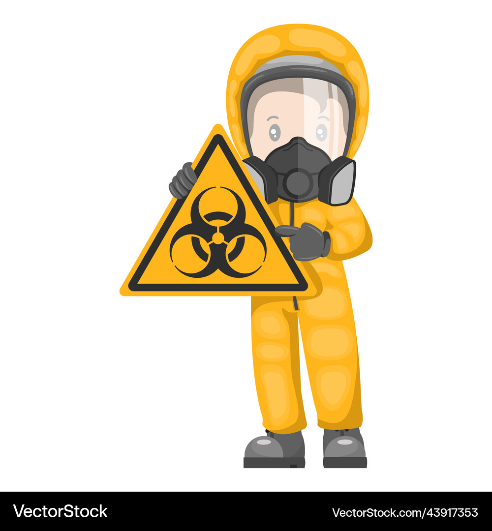 Industrial worker with biohazard sign warning Vector Image
