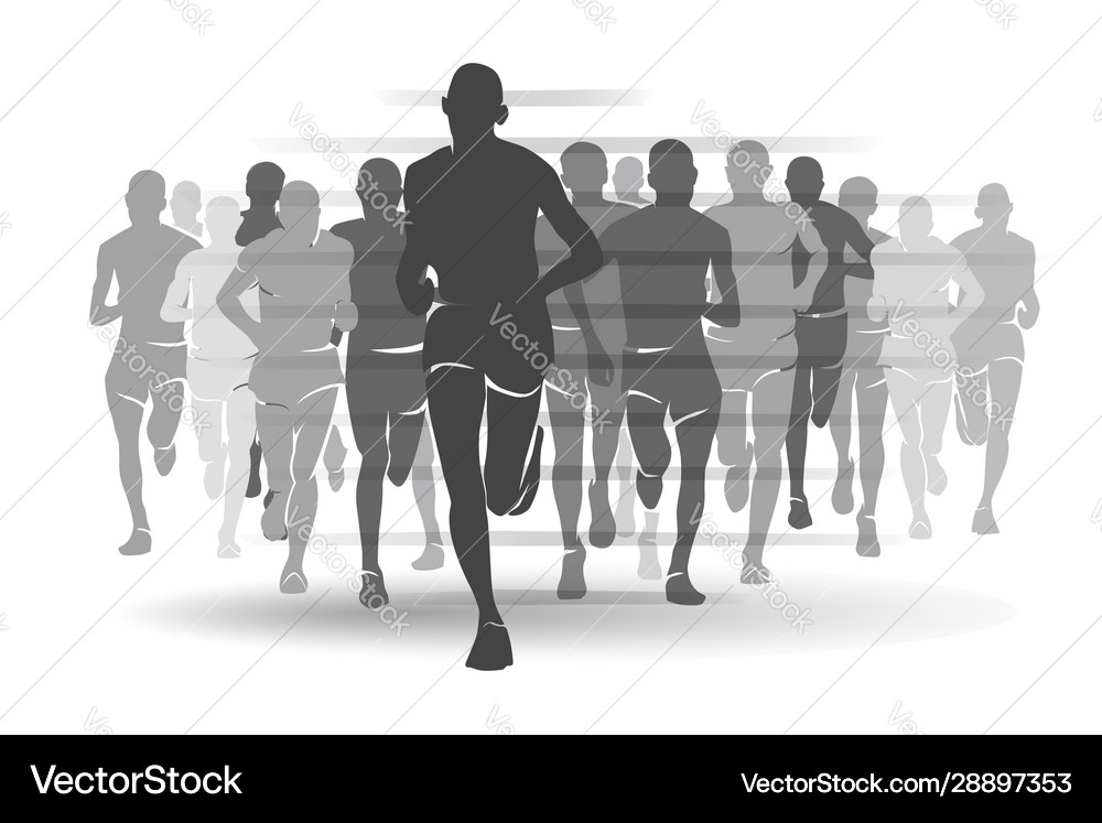 Running people set monochrome silhouettes Vector Image
