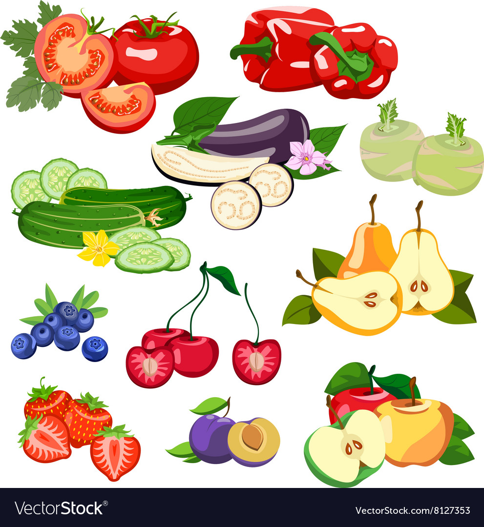 Set vegetables and fruits Royalty Free Vector Image