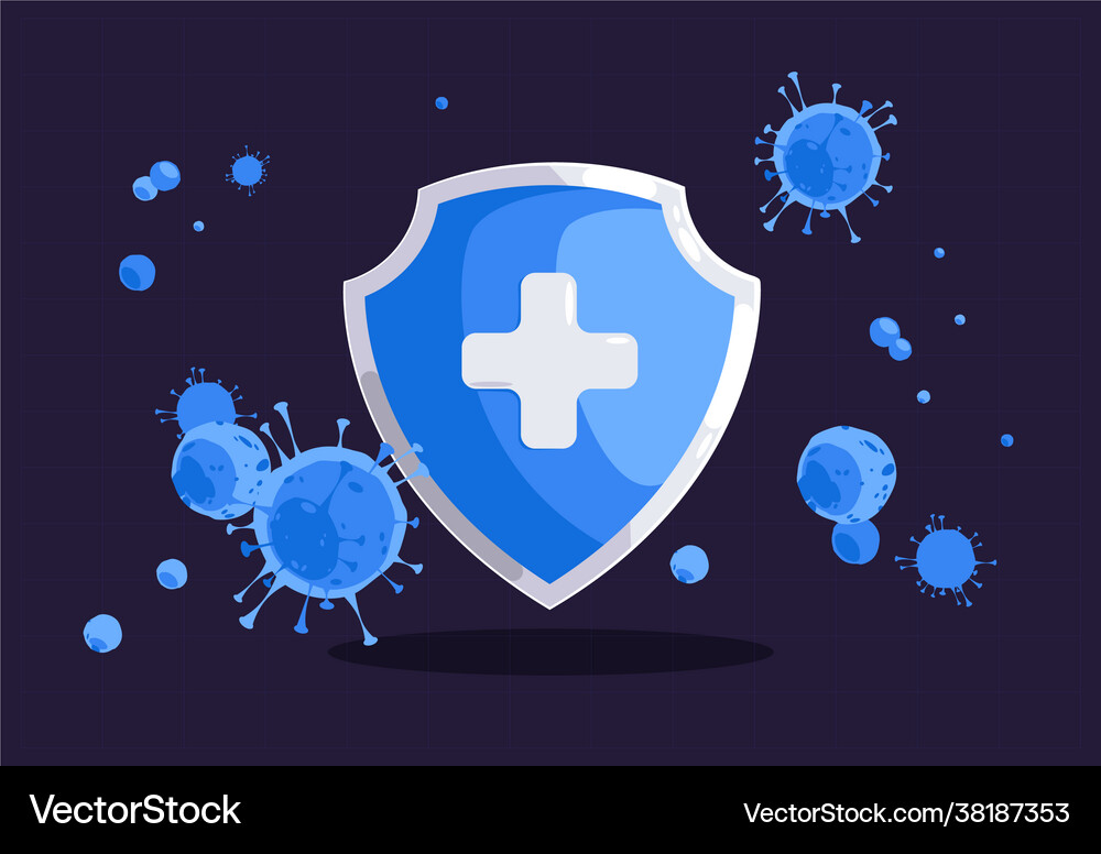 Shield with cross protection against virus cells Vector Image