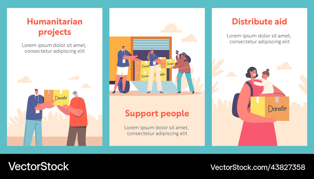 Donation material assistance cartoon banners Vector Image