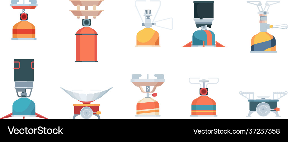Expedition gas stove wildness camp kitchen items Vector Image
