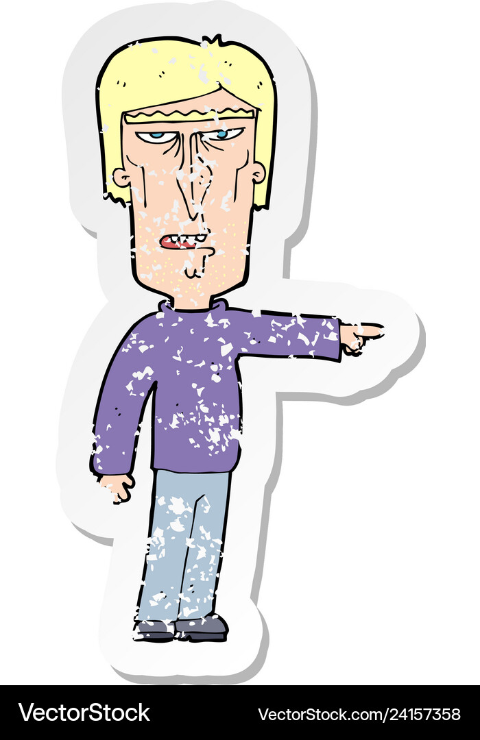 Retro distressed sticker a cartoon pointing man Vector Image