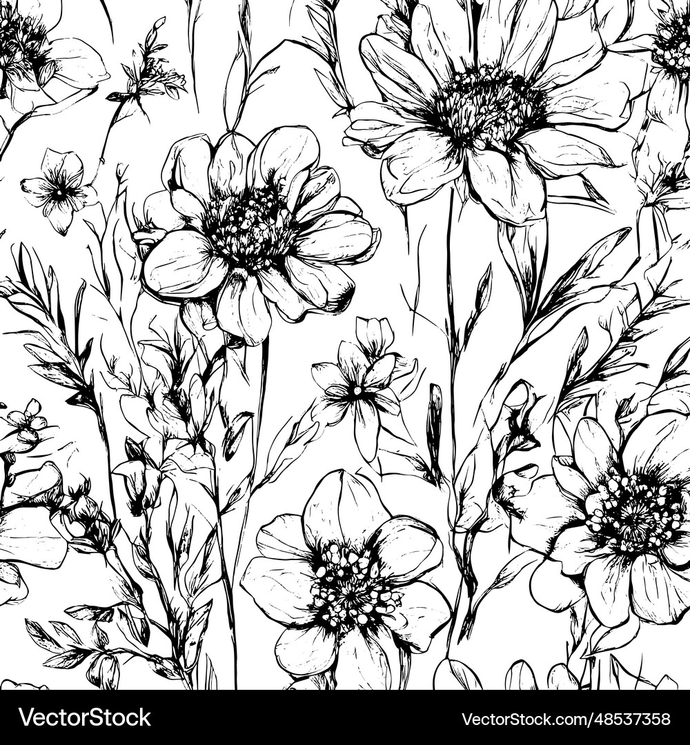 Sketch flowers spring blooming hand painted Vector Image