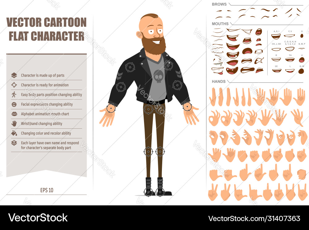 Cartoon punk hooligan boy character set Royalty Free Vector