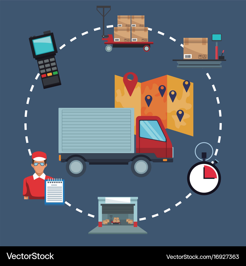 Color background with icons storage logistics Vector Image