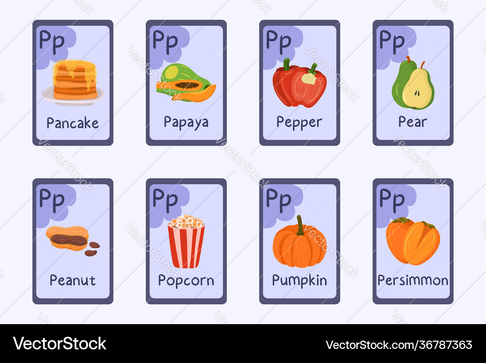 Colorful alphabet flashcard letter p - pancake Vector Image