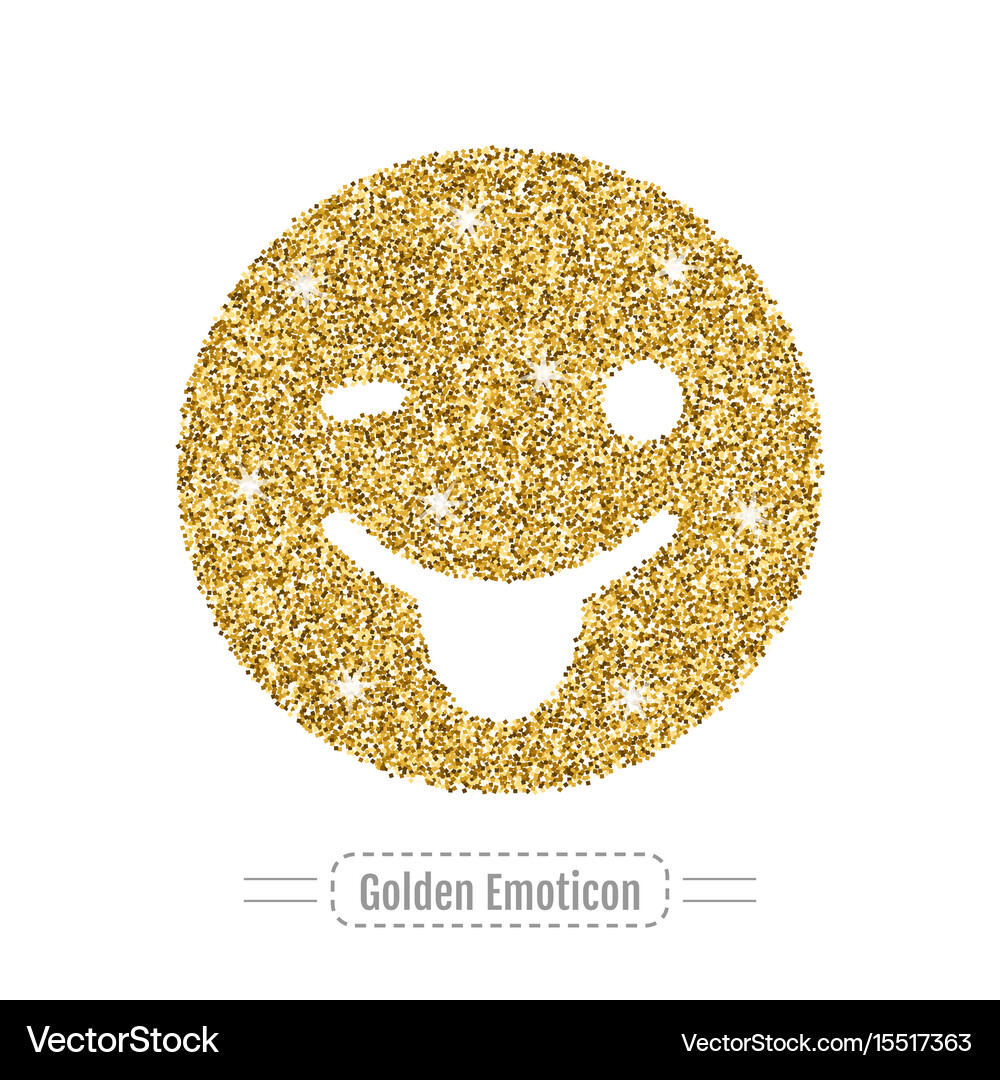 Gold emoticon is winking and smiling showing Vector Image