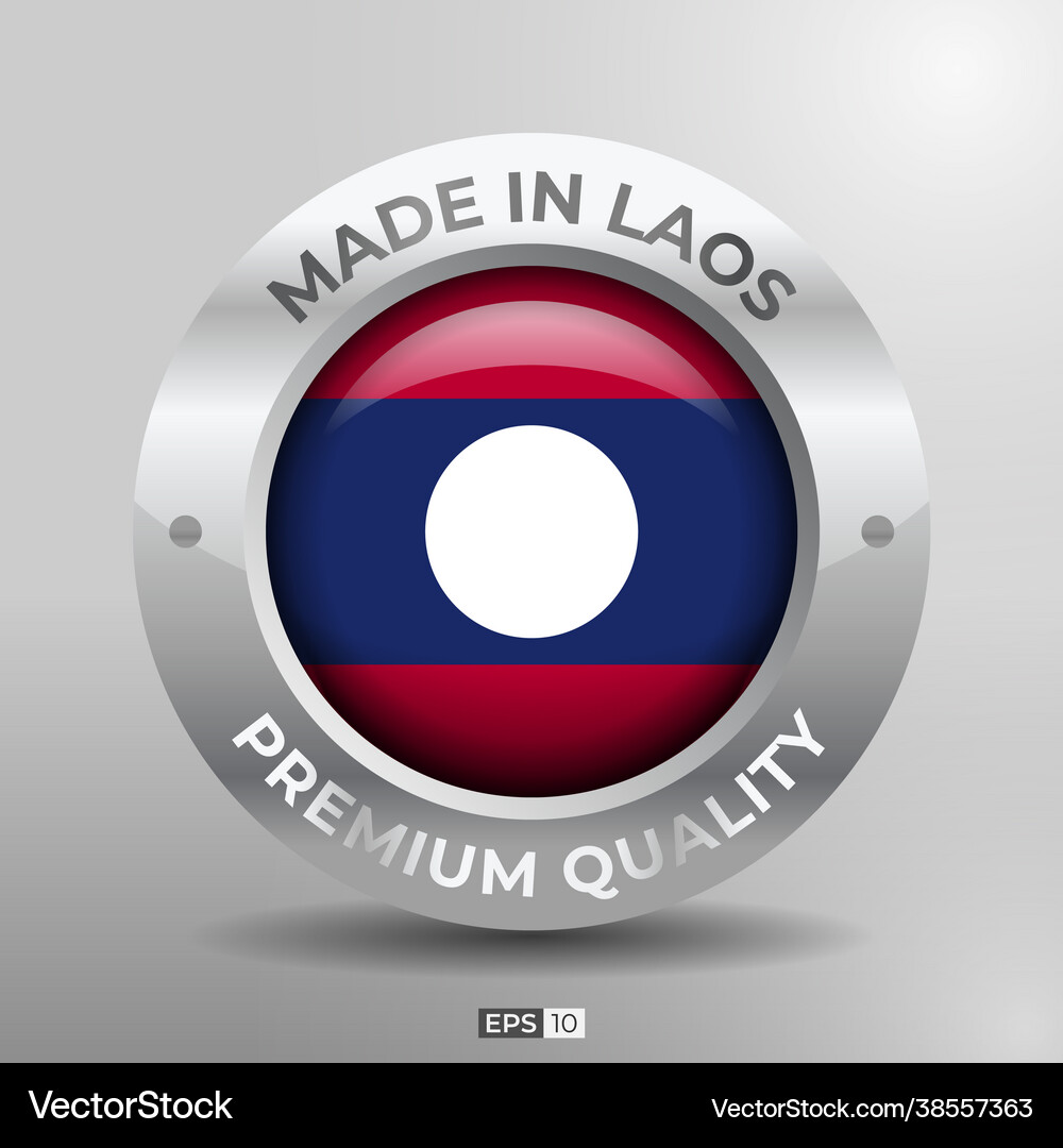 Made in laos label logo stamp round flag Vector Image
