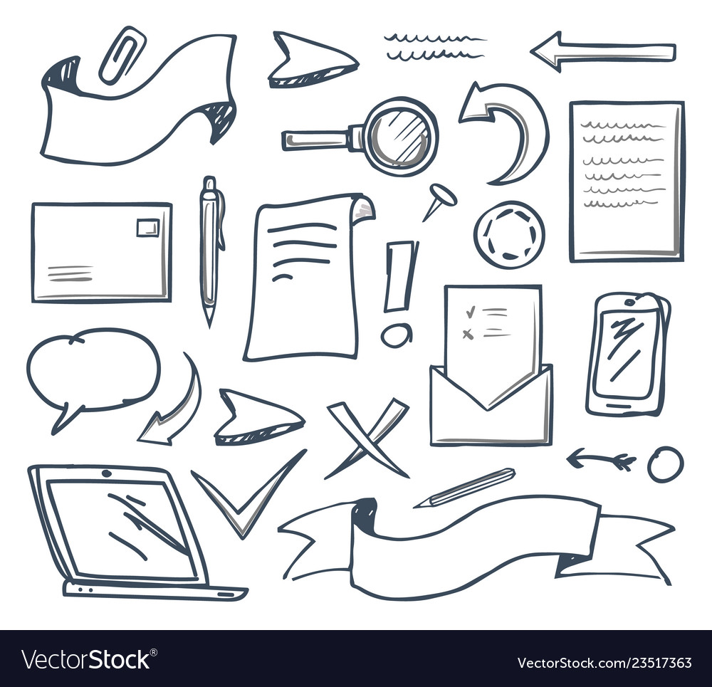 Office document and arrows pointers set Royalty Free Vector