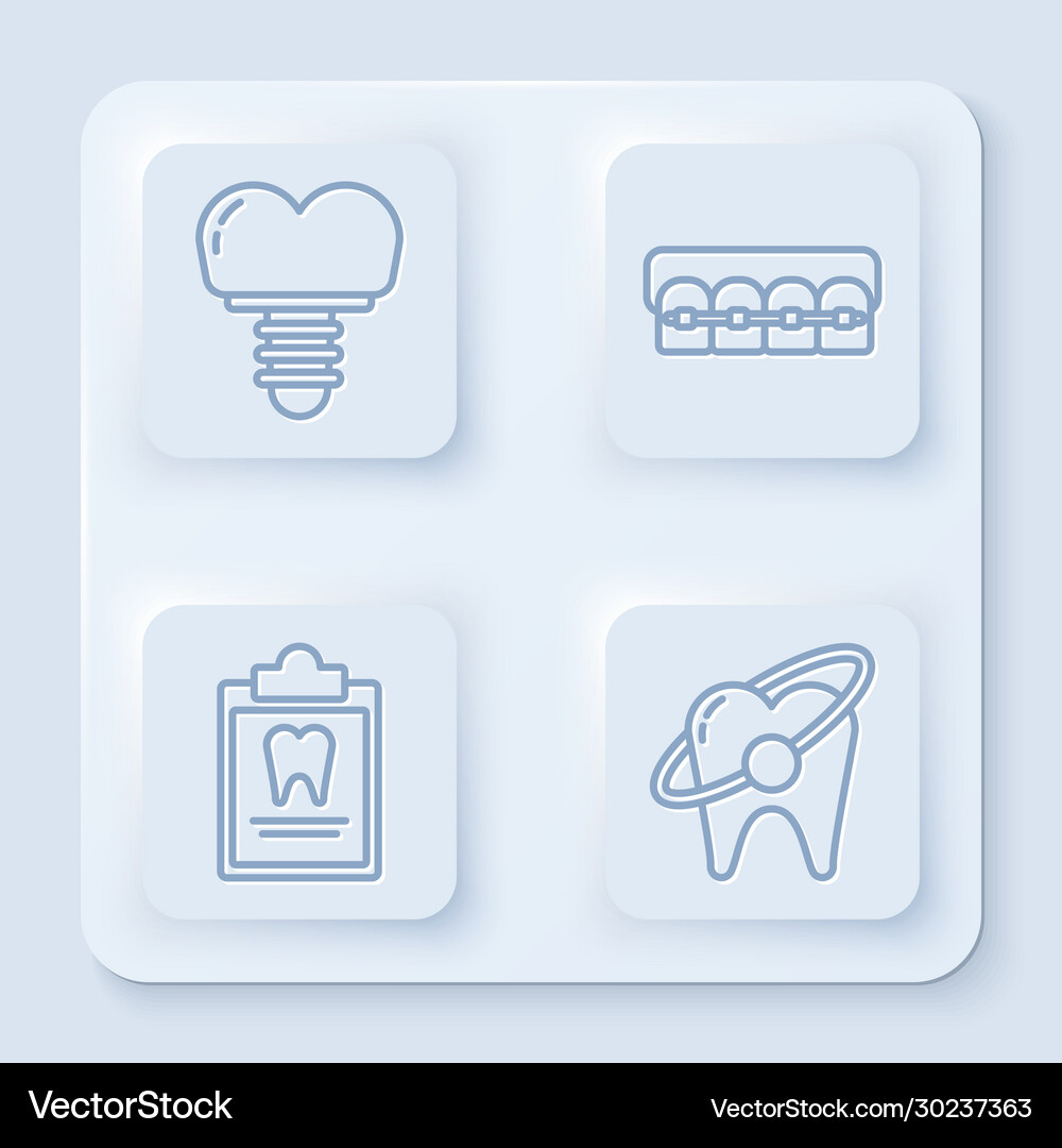 Set line dental implant teeth with braces Vector Image
