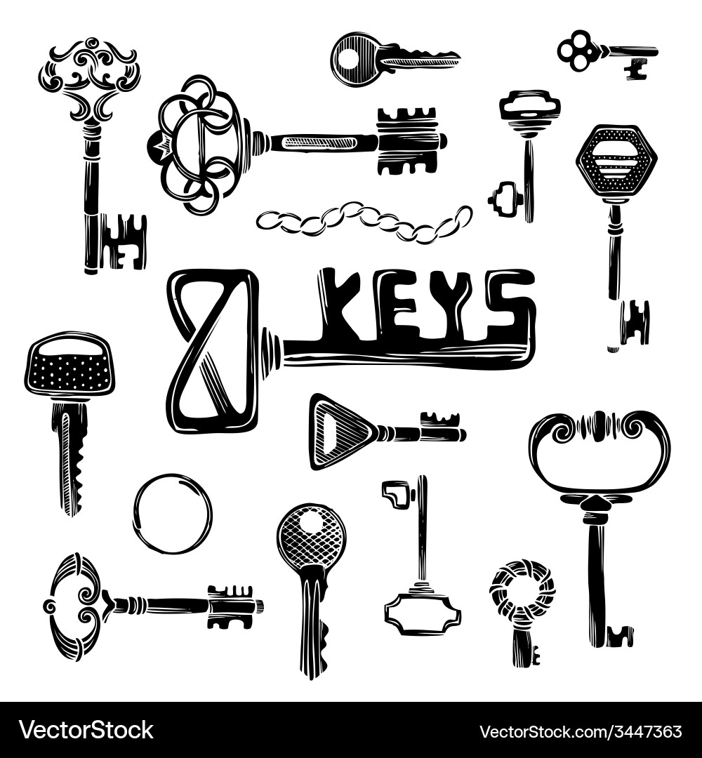 Set of black key silhouettes Royalty Free Vector Image